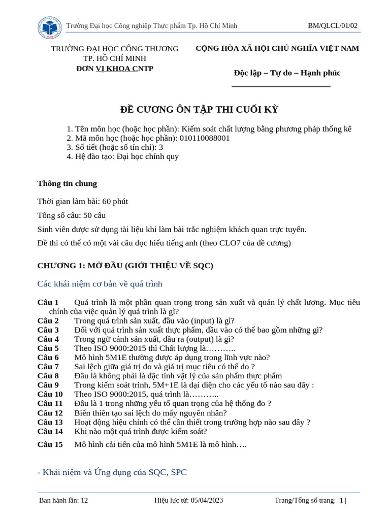 KSCLBPPTK - de Cuong On Tap | PDF