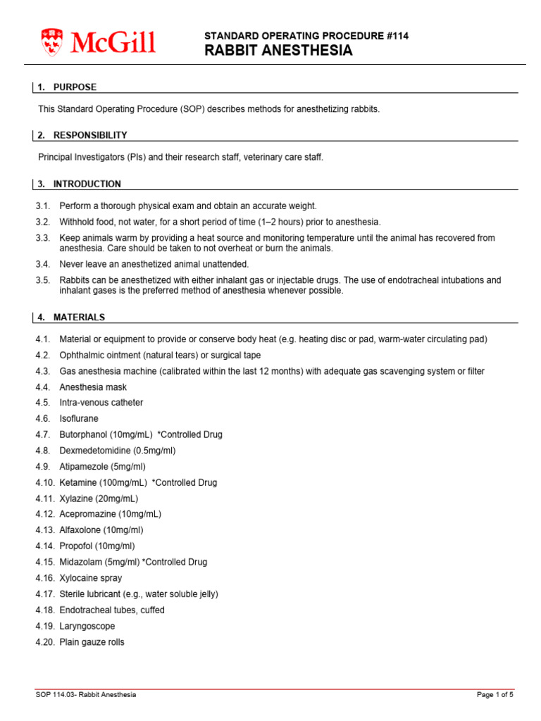 114-Rabbit Anesthesia - Jan 2021 v2 | PDF | Anesthesia | Medical ...