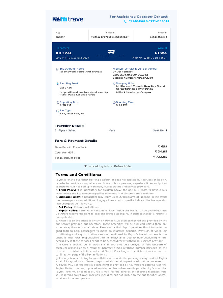 Bhopal Rewa: Departure Arrival | PDF | Identity Document | Bus