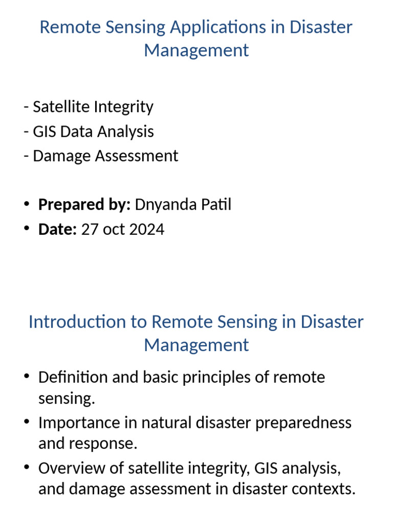 Remote Sensing Disaster Management Presentation | PDF | Geographic ...