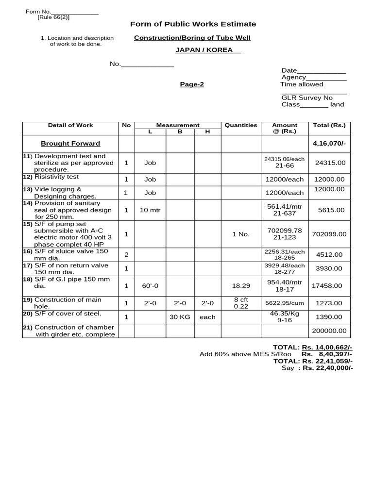 Boring of Tube Well Estimate Page-2 | PDF