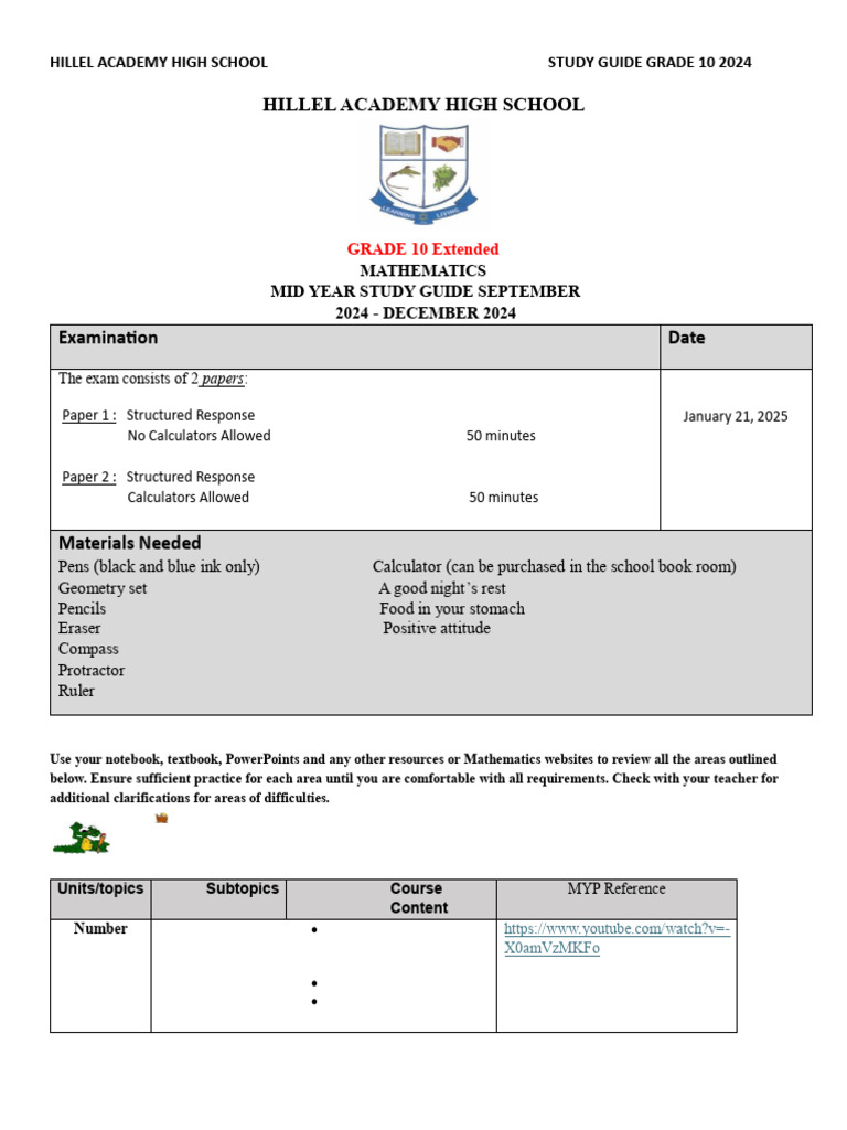 Grade 10 Mid Year Study Guide 2024 | PDF | Significant Figures | Arithmetic
