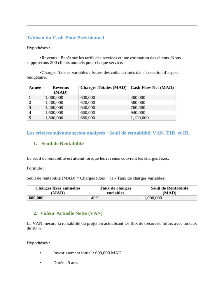 Analyse de la Valeur Actuelle Nette | PDF | Taux de rentabilité interne ...