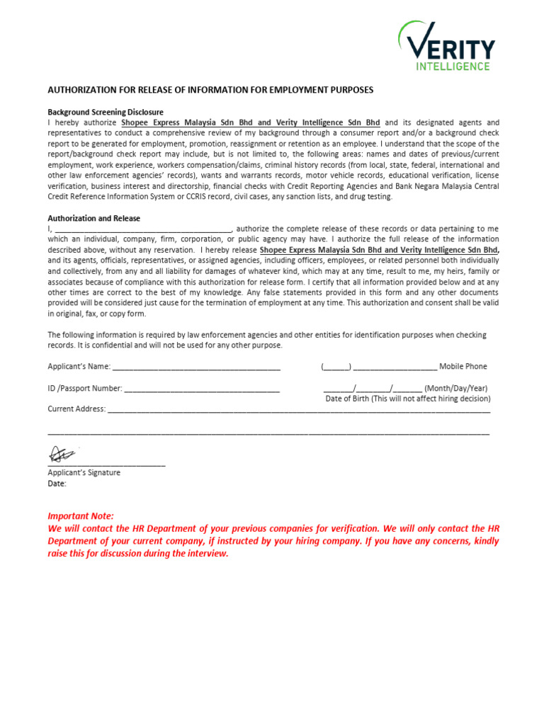 Employment Background Check Authorization | PDF | Background Check ...