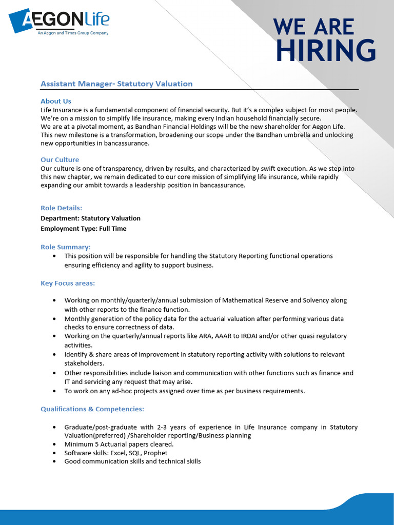 AM - Statutory Valuation (AEGON) | PDF
