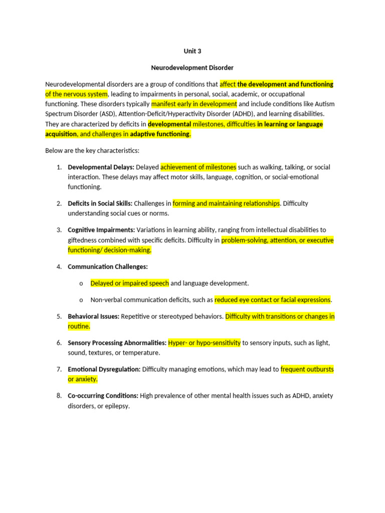 Unit 3 major | PDF | Autism Spectrum | Intellectual Disability