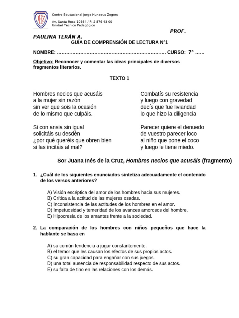 Guía de Comprensión de Lectura 1 | PDF
