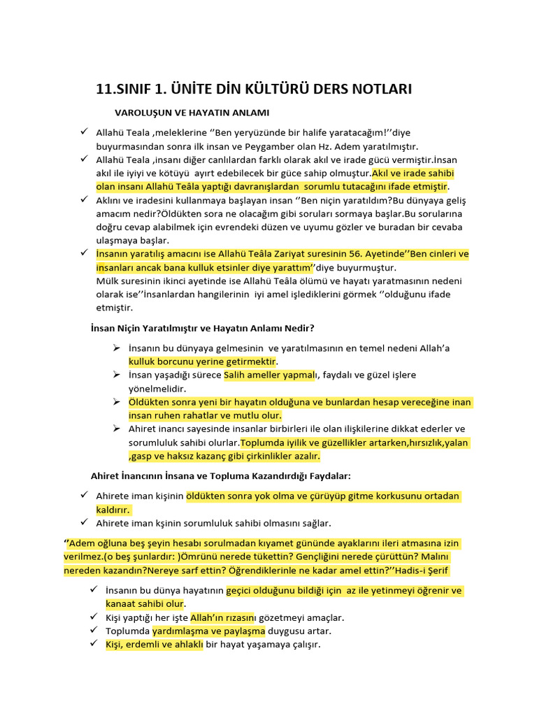 111dunya Ve Ahiret Ozet 1 | PDF