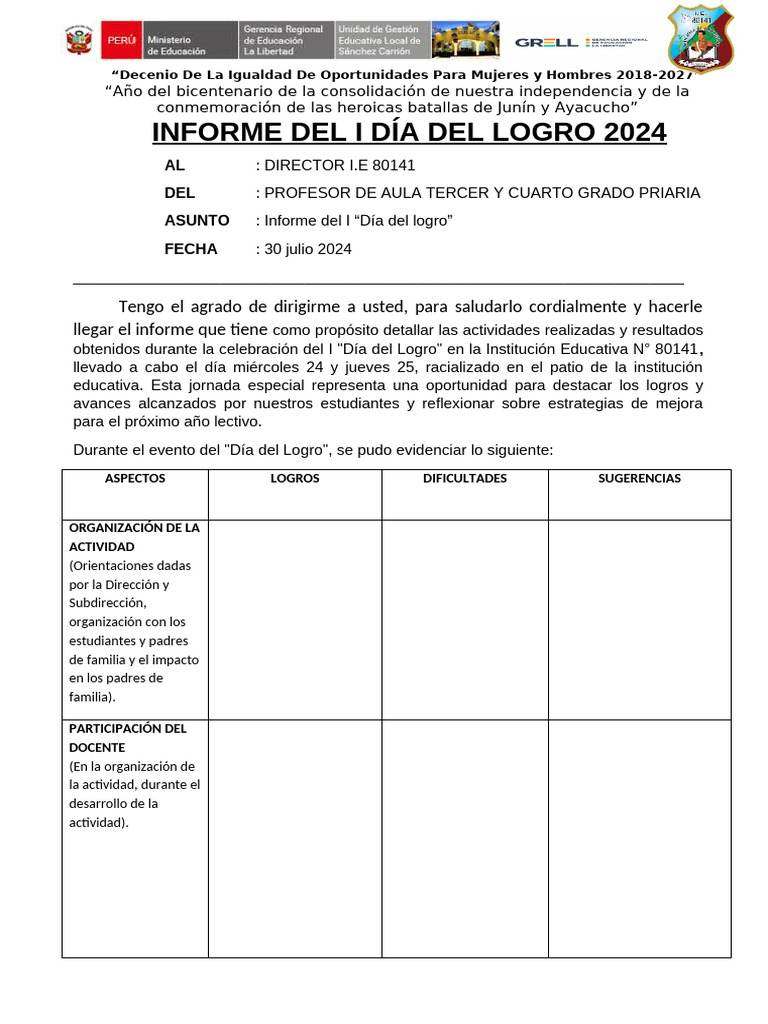 Informe-Dia Del Logro 2 | PDF
