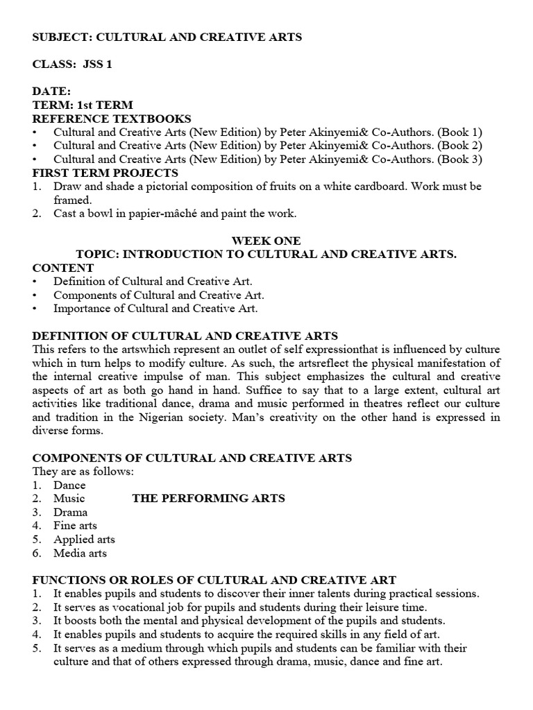 JSS 1 CCA Introduction - To - Cultural - and - Creative - Arts | PDF ...