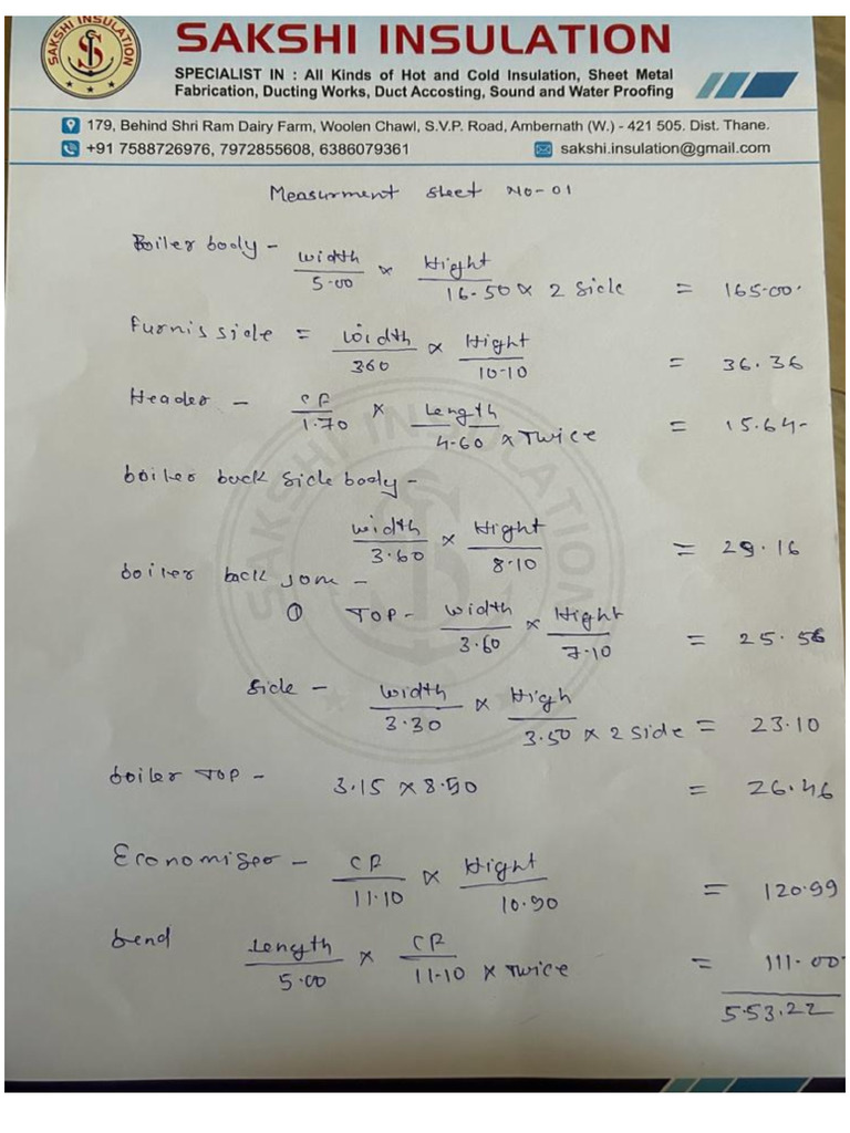 Measurements Sheet | PDF