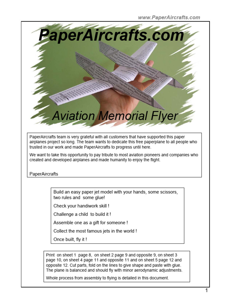 Aviation Memorial Flyer Paper Aircrafts | PDF | Paper | Airplane