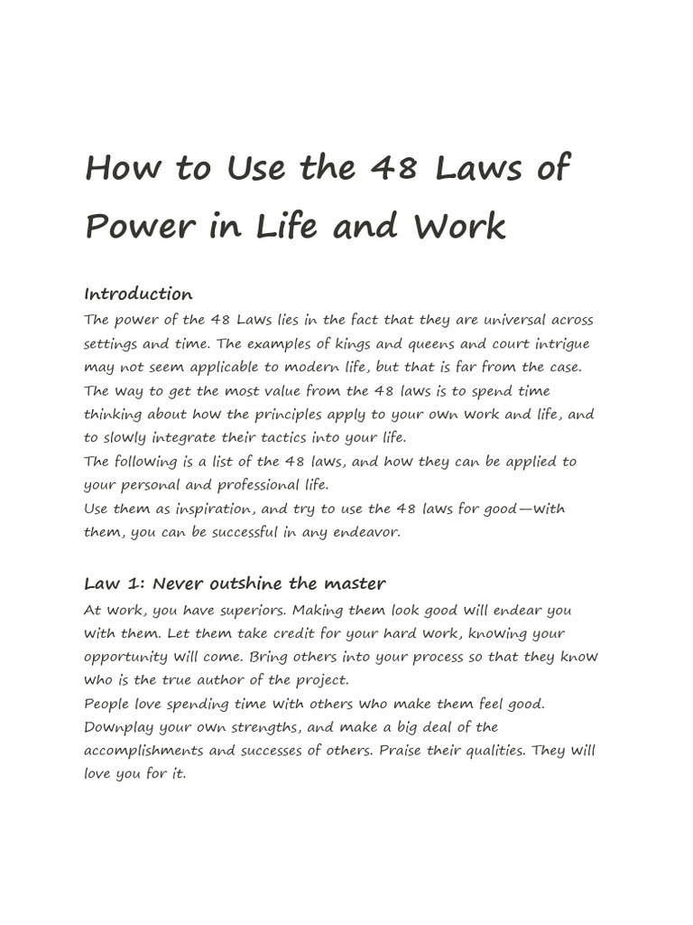 How To Use The 48 Laws of Power in Life and Work | PDF | Mind | Behavior