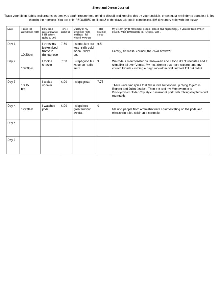 Sleep & Dream Tracking Journal | PDF