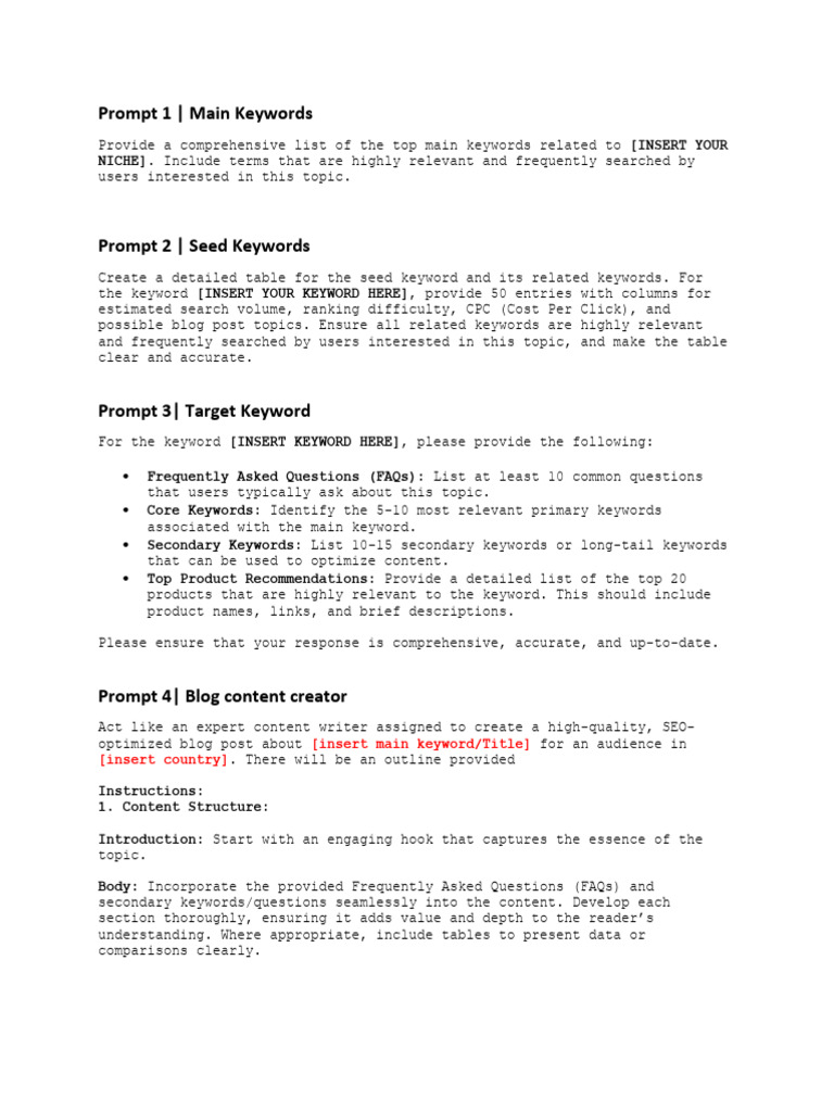 The Ultimate Keyword & SEO Prompt Collection | PDF | Search Engine ...