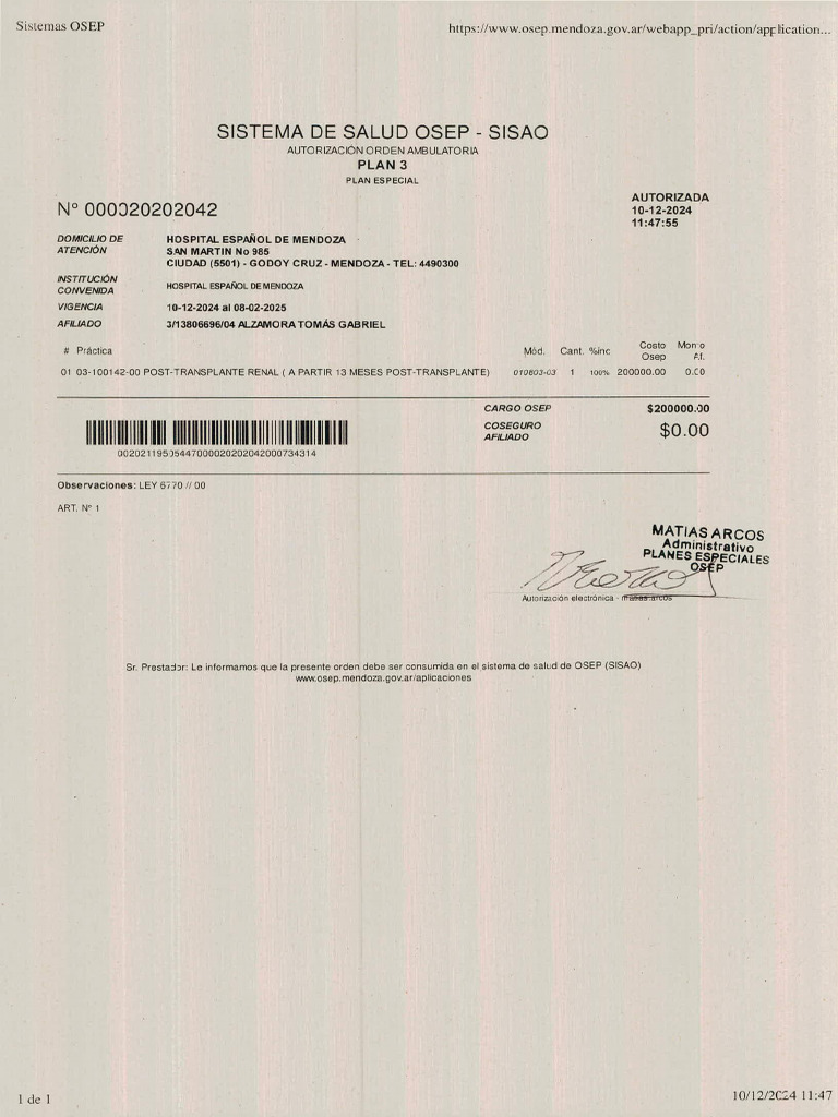 Autorizacion Modulo OSEP DICIEMBRE | PDF