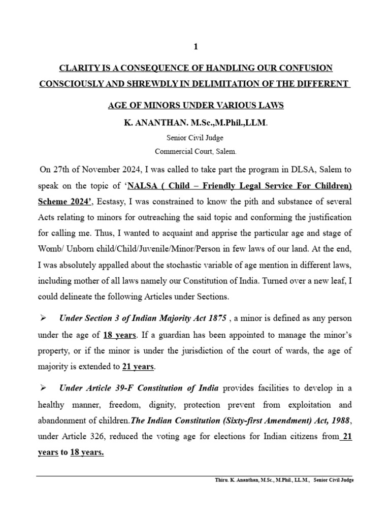Age of Minor Under Various Laws - PDF | PDF | Criminal Law | Public Law