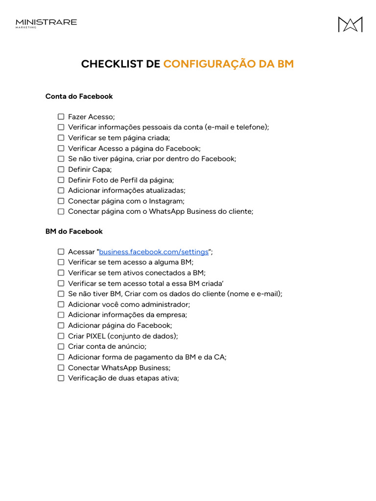 Checklist de configuração da BM | PDF
