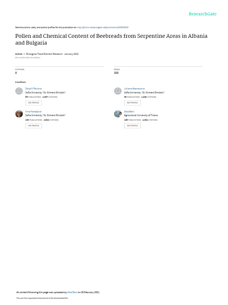 Pollen and Chemical Content of Beebreads From Serp | PDF | Bees | Honey