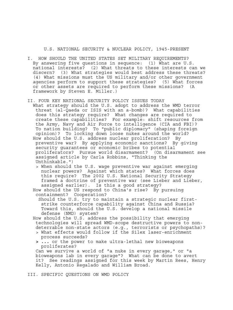 U.S. Nuclear Policy and Security Strategy | PDF | Nuclear Weapons ...