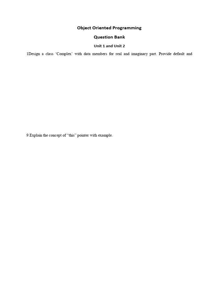 Object Oriented Programming Question Bank | PDF