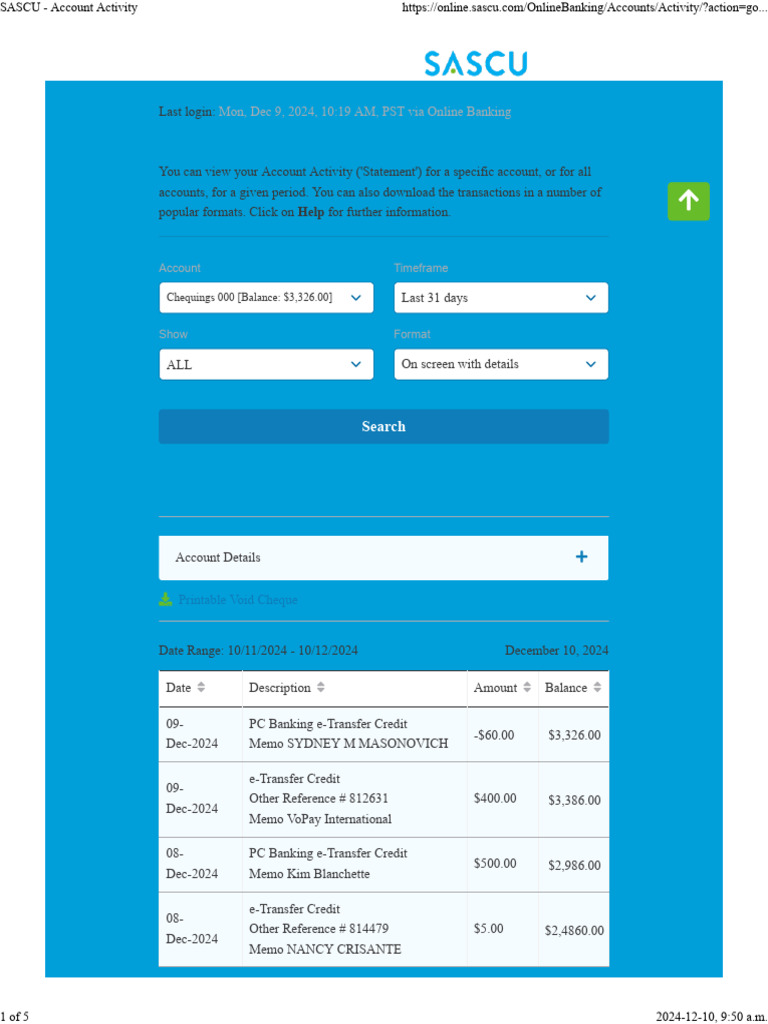 SASCU - Account Activity | PDF | Transaction Account | Banks