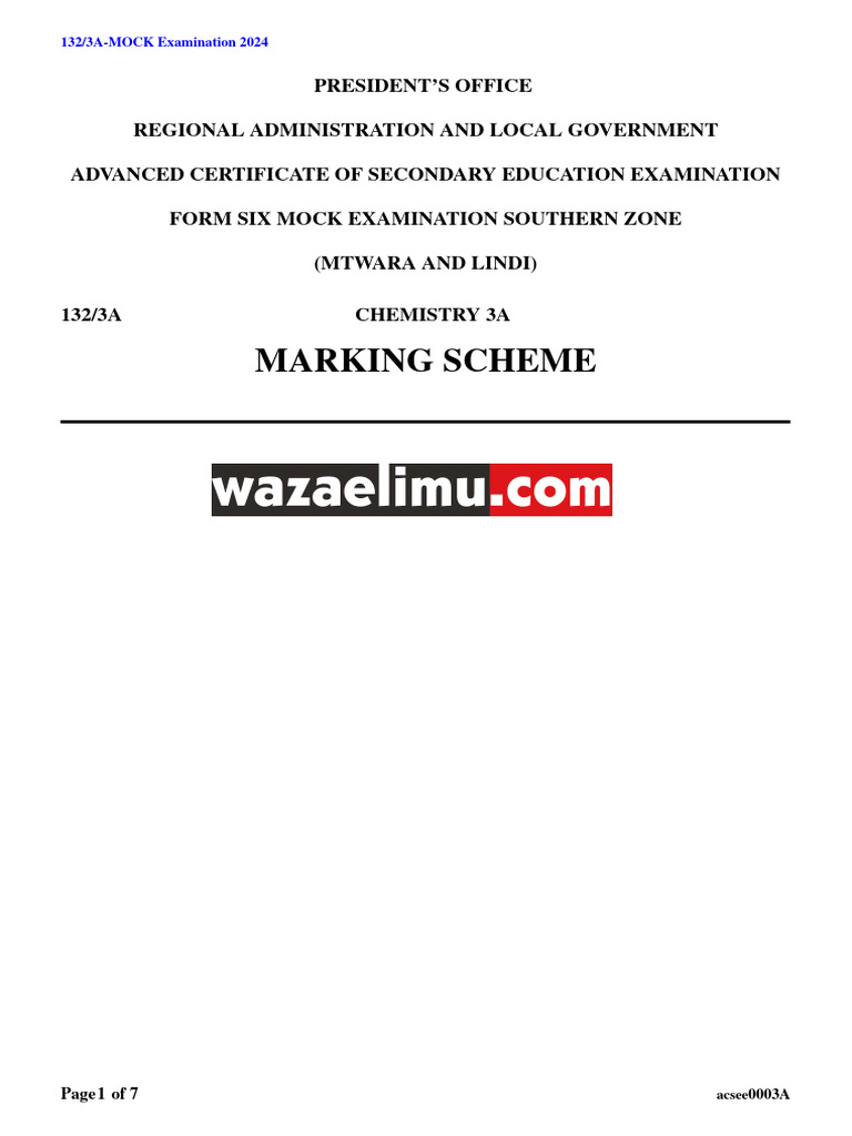 Mock Che 3A Guid | PDF | Molar Concentration | Concentration