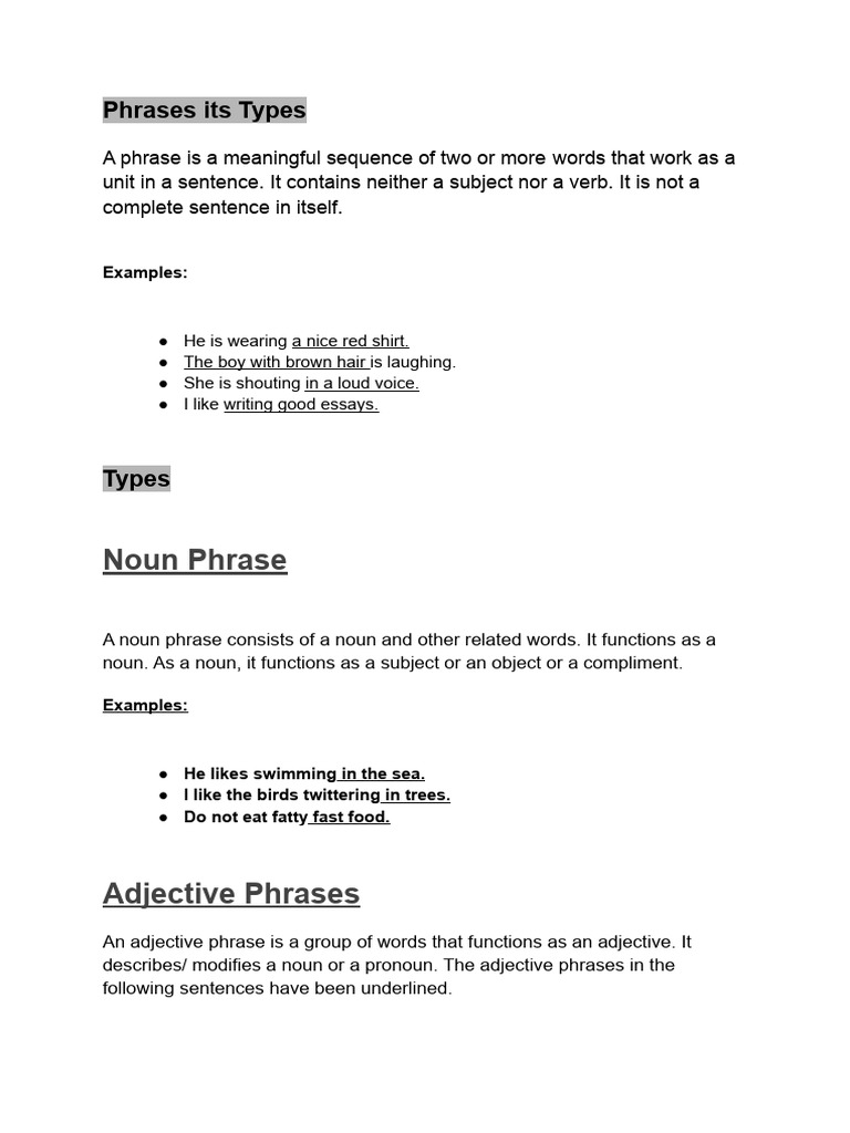 Phrases Its Types | PDF