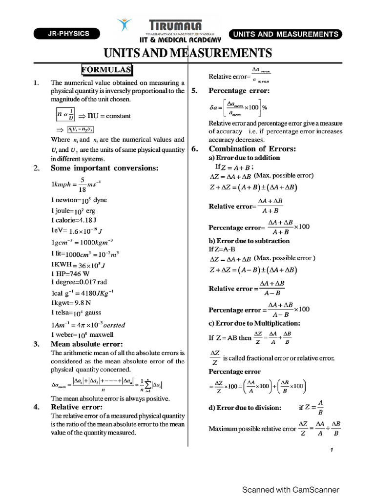 JR Physics Formulae - Final | PDF