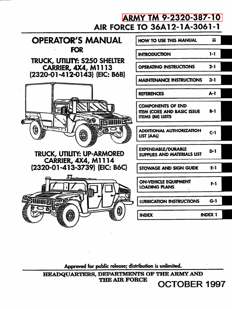 TM 9-2320-387-10 Operator's Manual | PDF | Fuel Injection ...