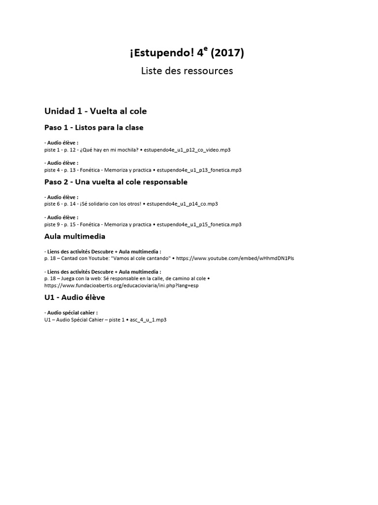 Recursos para la Vuelta al Cole 4e | PDF