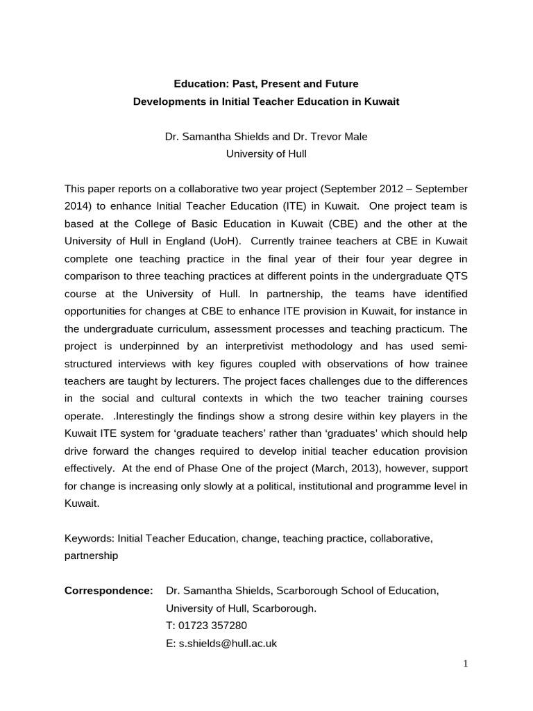 Be S A Paper Kuwait Project June 2013 | PDF | Teachers | Teacher Education