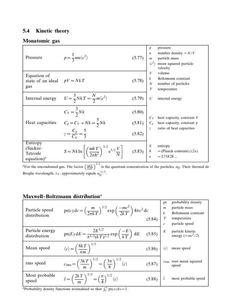 Ktg Formula Sheet | PDF | Gases | Continuum Mechanics