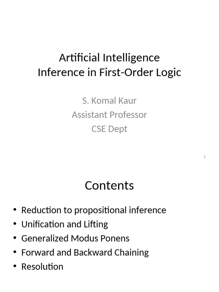 Artificial Intelligence PPT-7 - Inference in FOL | PDF | Syntax (Logic) | Applied Mathematics