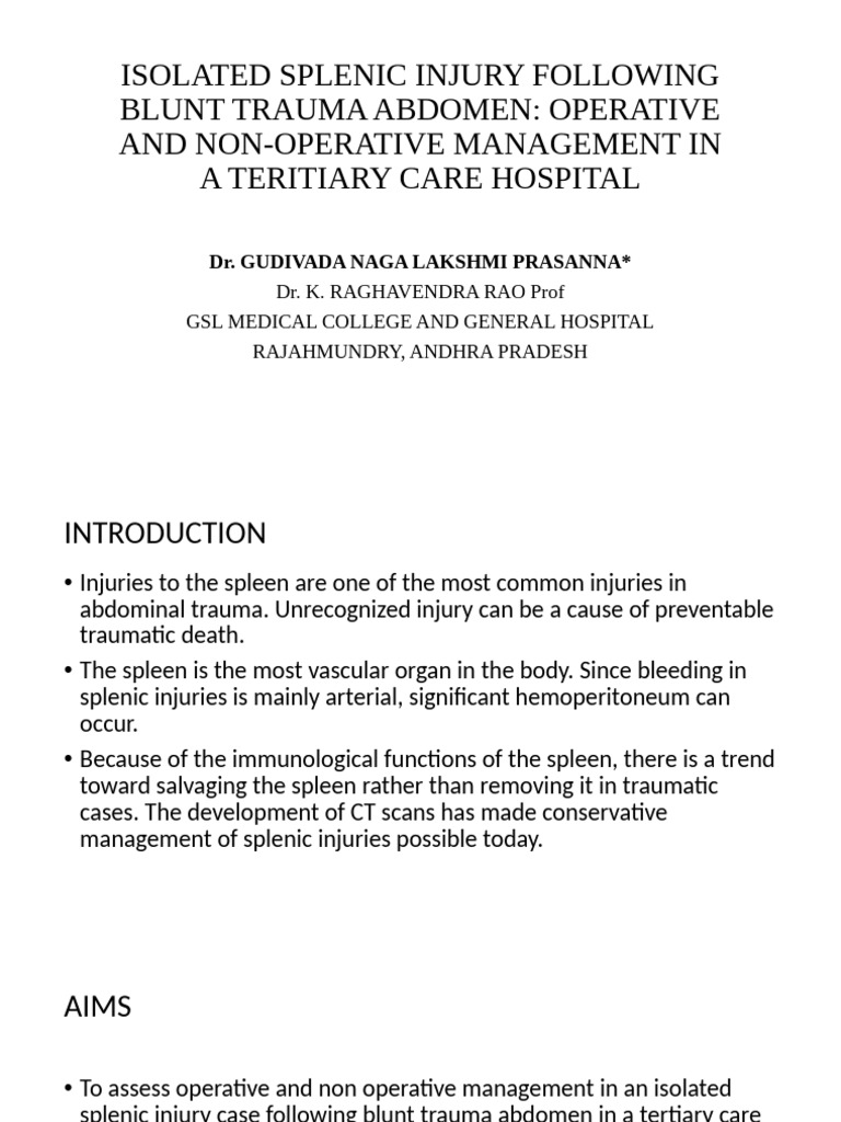 ISOLATED SPLENIC INJURY FOLLOWING BLUNT TRAUMA ABDOMEN prasanna copy | PDF | Major Trauma | Spleen