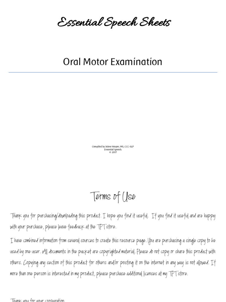 OralMotorExam 1 | PDF | Lip | Face