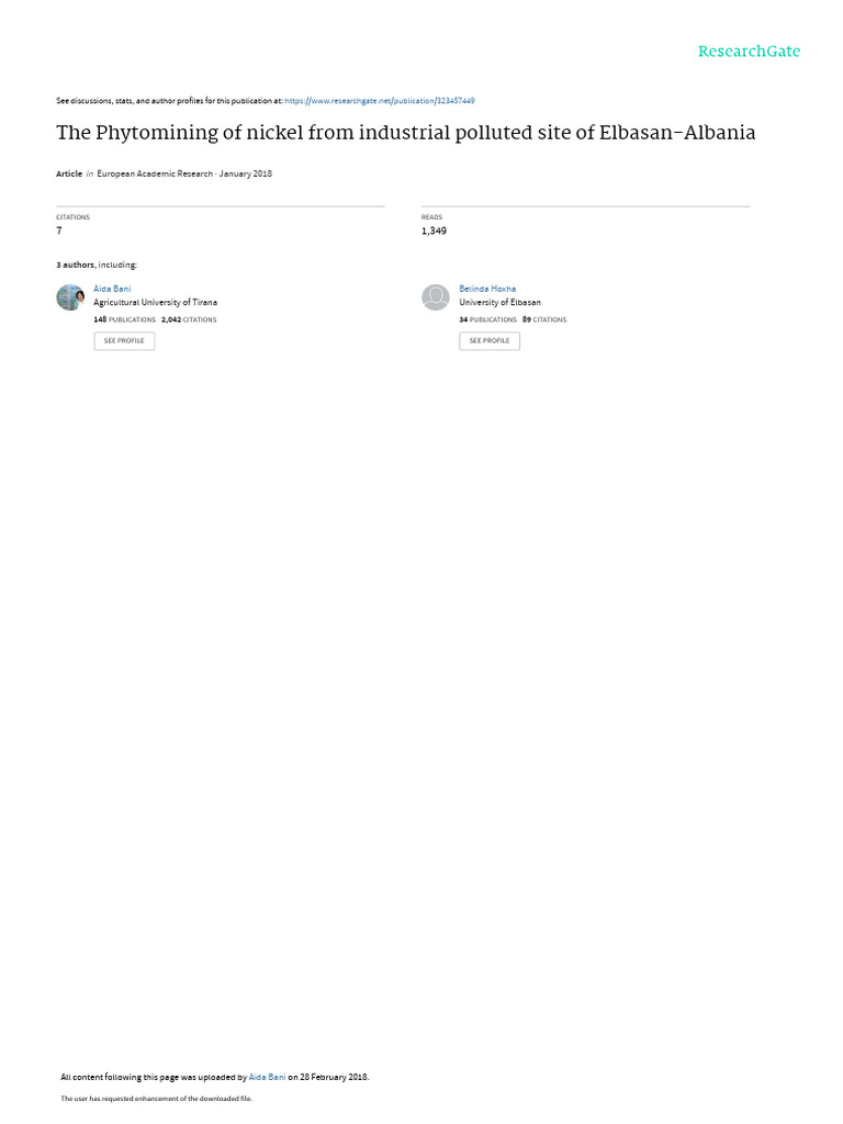 The Phytomining of Nickel From Industrial Polluted Site of Elbasan ...