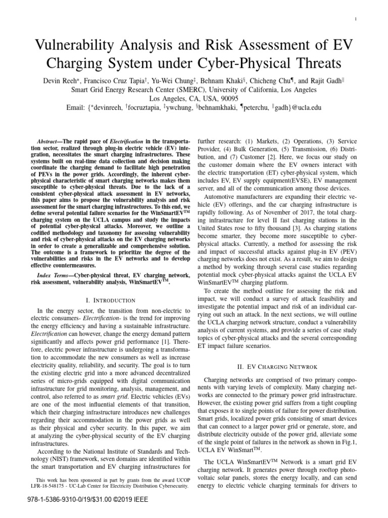 Vulnerability Analysis and Risk Assessment of EV Charging System Under ...