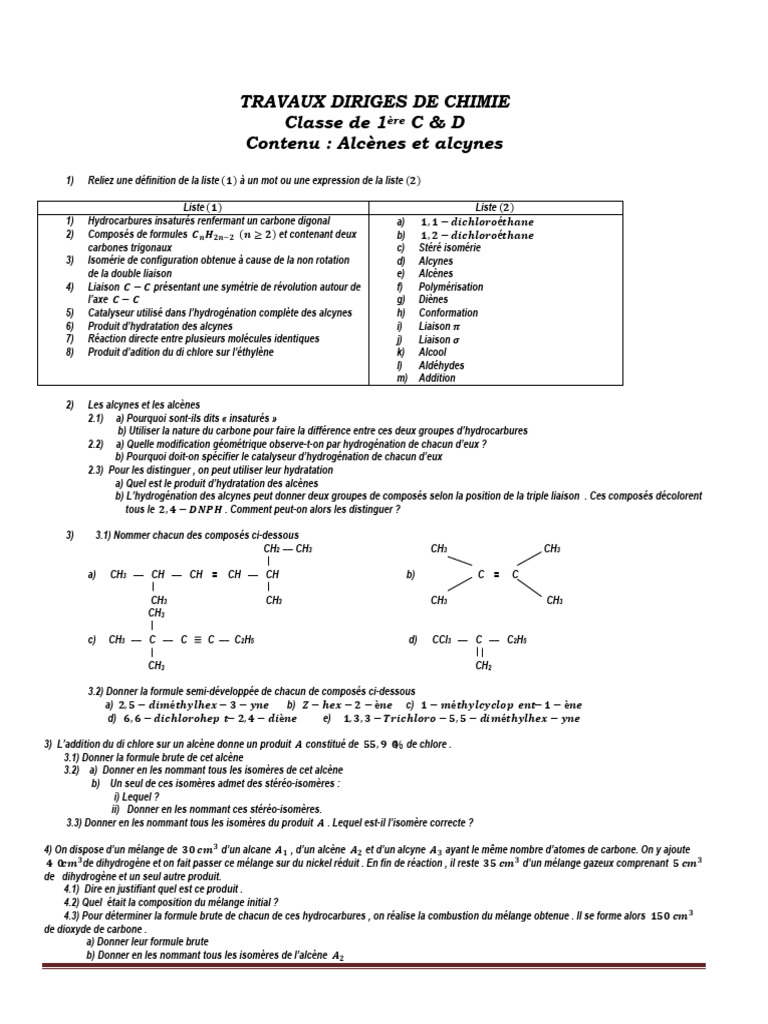 Alcènes et Alcynes : Concepts Clés | PDF | Alcène | Hydrogénation
