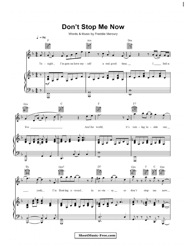 Dont Stop Me Now Sheet Music Queen (SheetMusic Free Com) | PDF