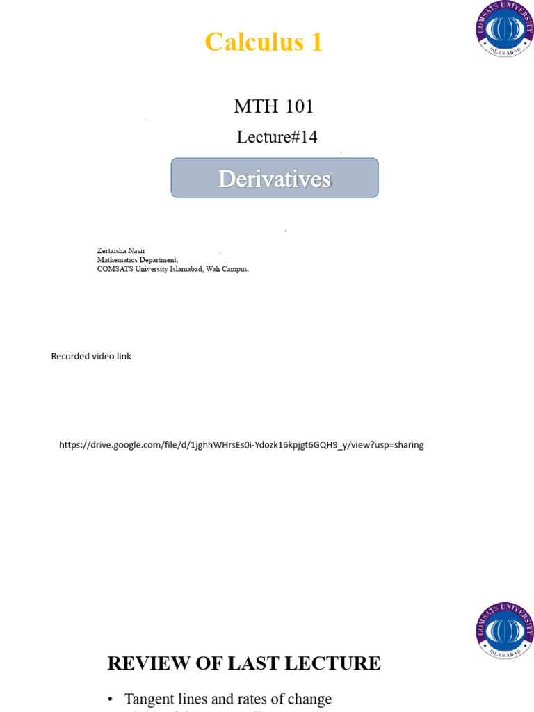 Lecture#14 Derivatives-Compressed | PDF