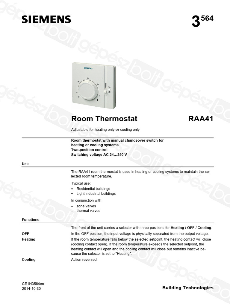 Raa41 Angol Adatlap | PDF | Thermostat | Switch