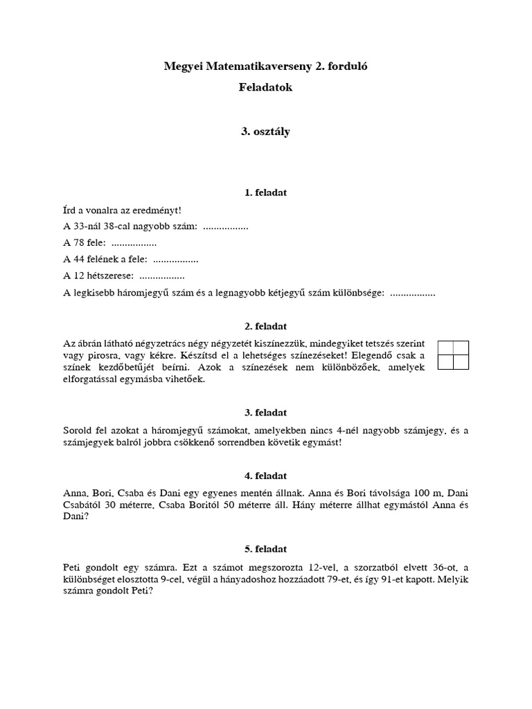 Zrinyi Matekverseny 3 Osztály | PDF