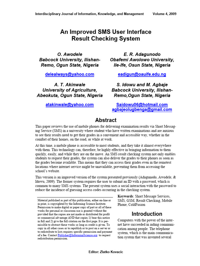 An Improved SMS User Interface Result Checking Sys | PDF | Password ...