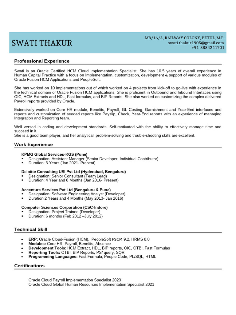 Resume Swati Thakur | PDF | Enterprise Resource Planning | Computing