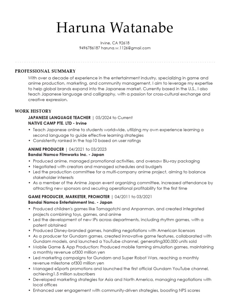 Entertainment & Language Expert Resume | PDF | Anime | Digital Marketing