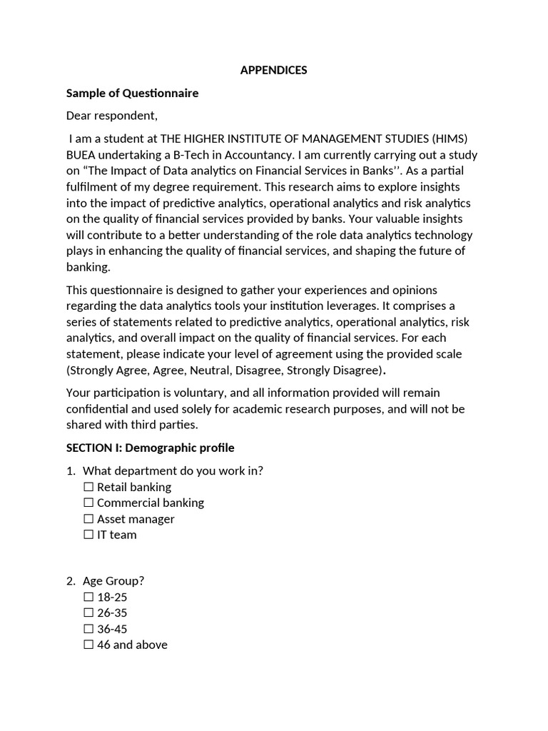 SURVEY QUESTIONNAIRES_072525 | PDF | Analytics | Predictive Analytics