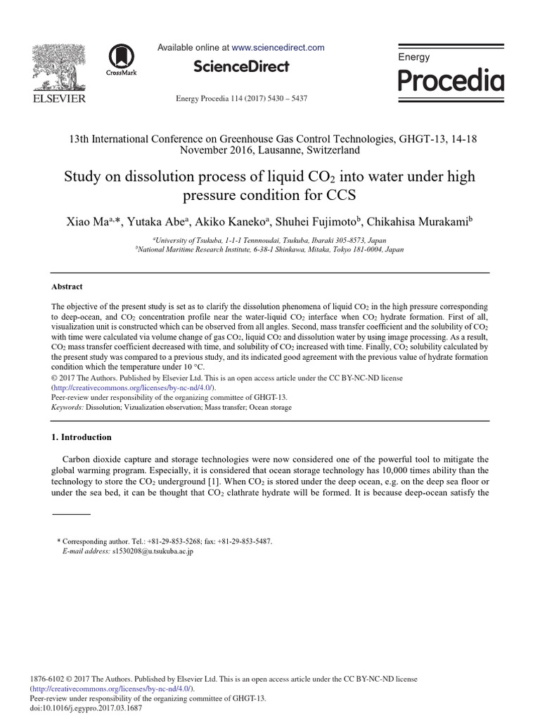 CO2 Dissolution in Water Under High Pressure | PDF | Carbon Dioxide ...