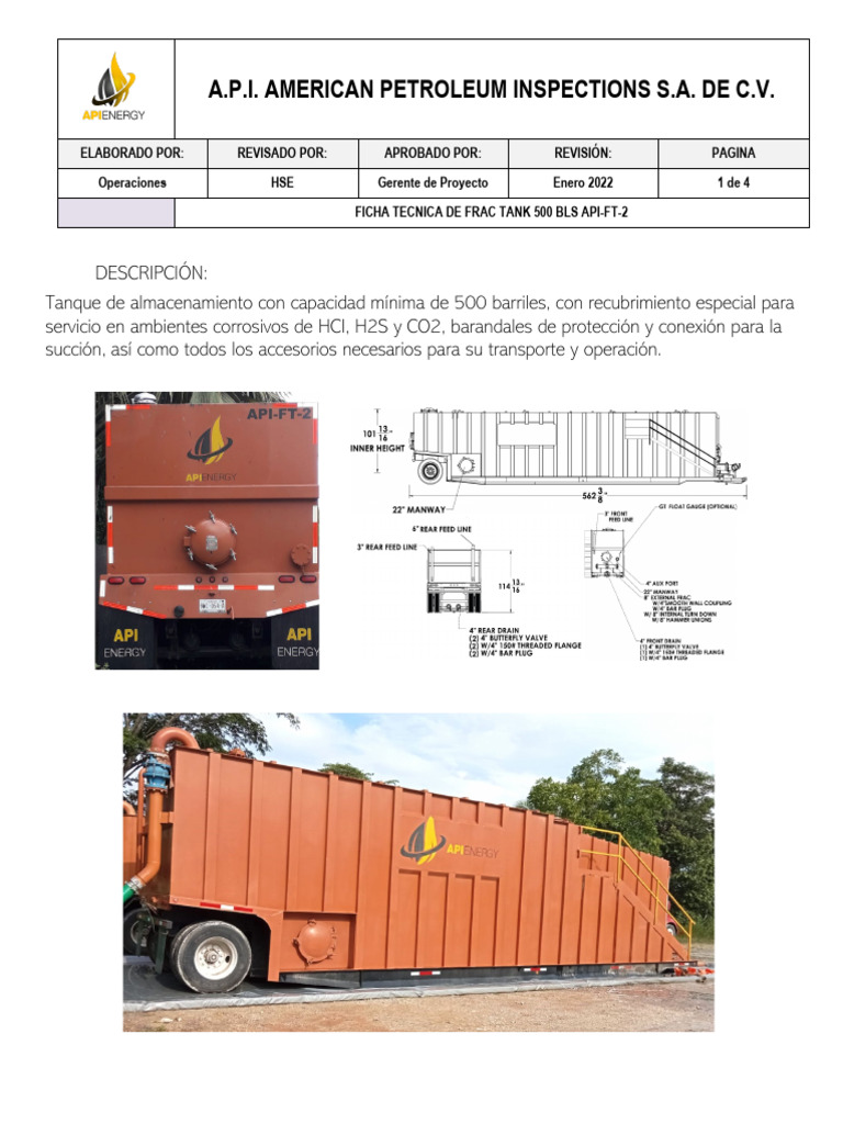 Ficha Tecnica de Frac Tank Api-Ft-2 | PDF
