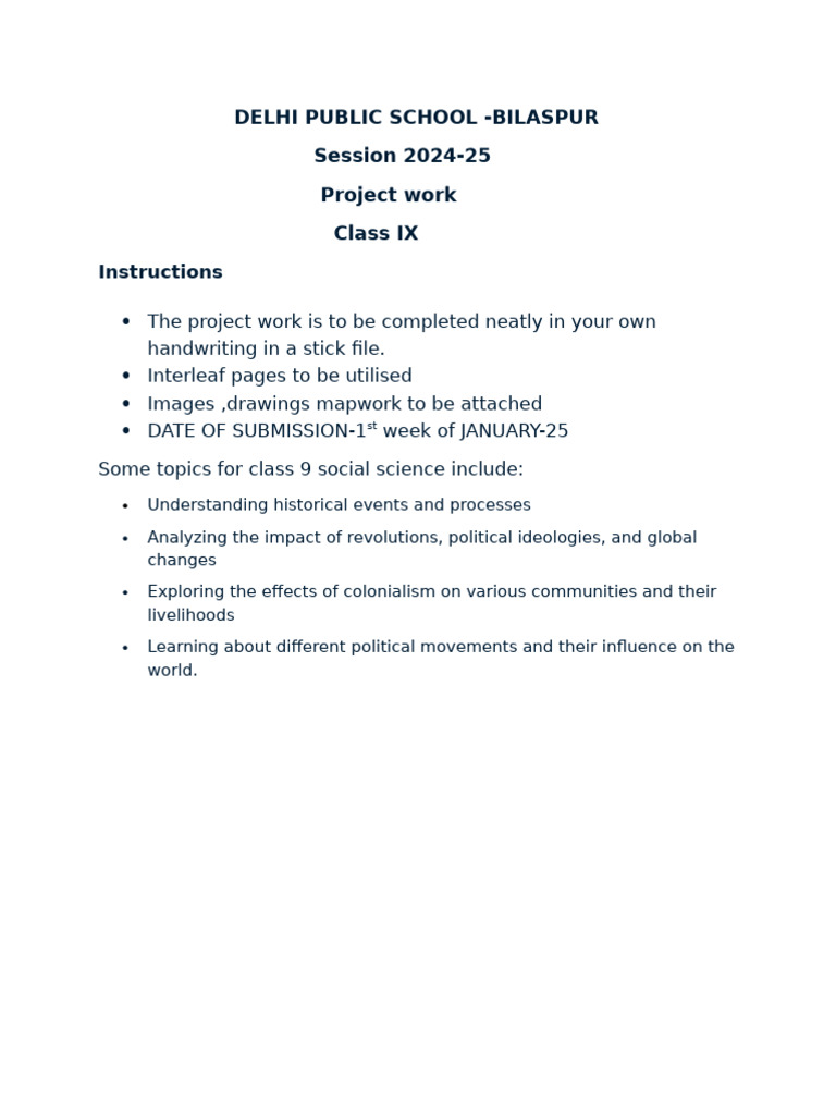 Class IX Project Work Guidelines 2024-25 | PDF